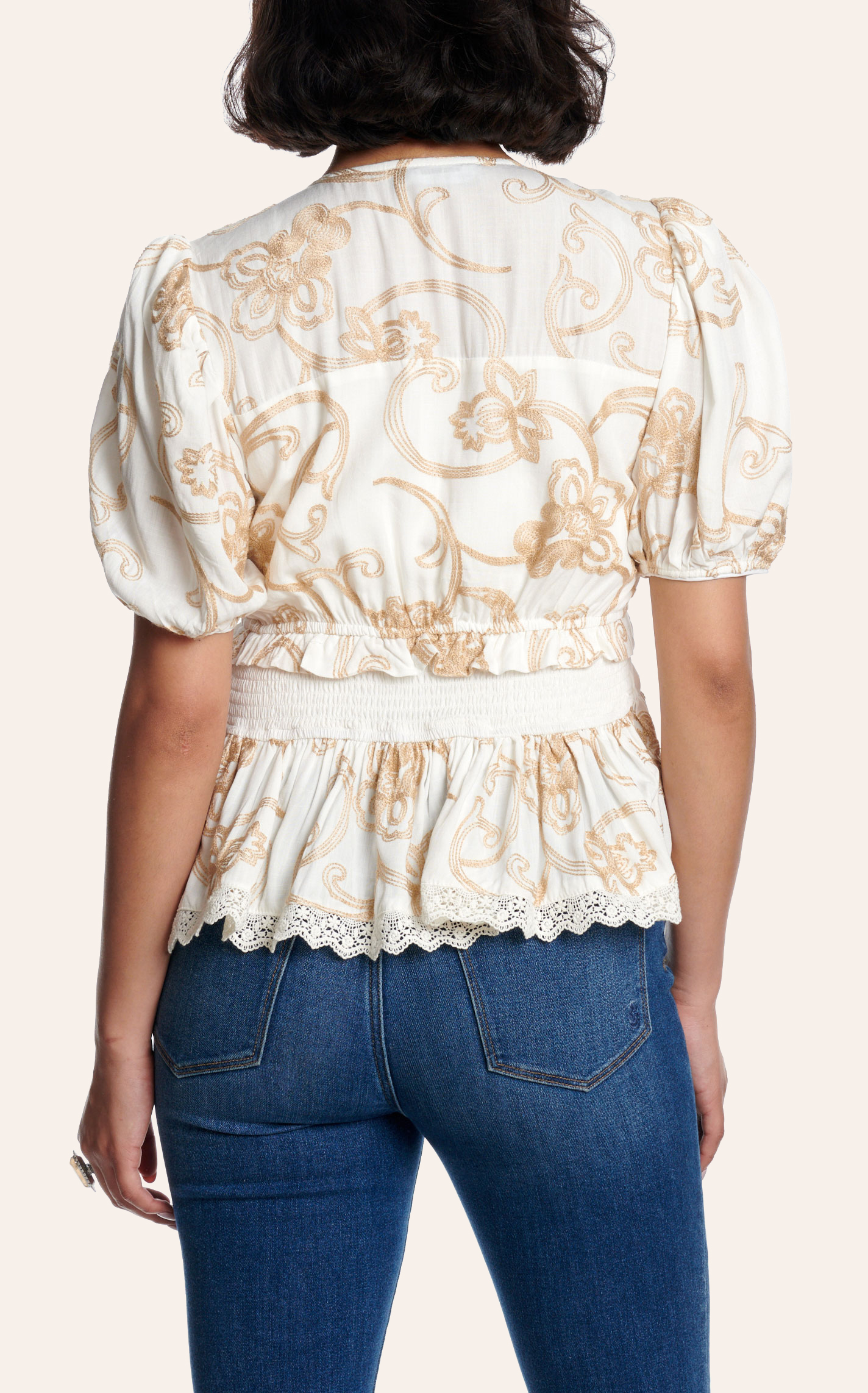 Blue B Women's White & Taupe Embroidered Top I Cavender's